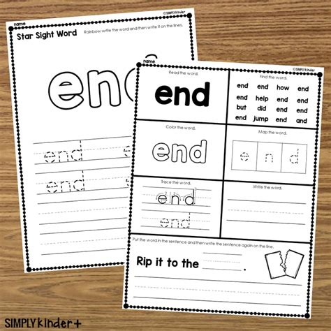 End Sight Word Printable Activities Simply Kinder Printable