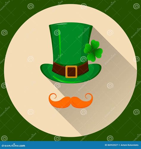 Cappello Di Patrick Cappello Verde Con Quadrifoglio Ed I Baffi Rossi Stile Piano Con Ombra Lunga