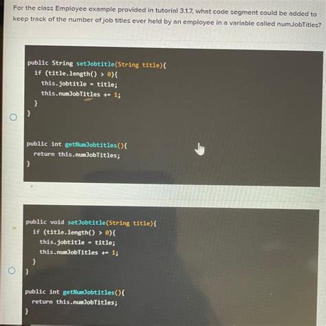 Solved For The Class Employee Example Provided In Tutorial Chegg