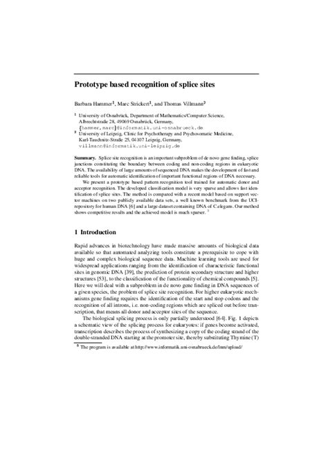 pdf prototype based recognition of splice sites b hammer