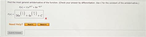 Solved Find The Most General Antiderivative Of The Function