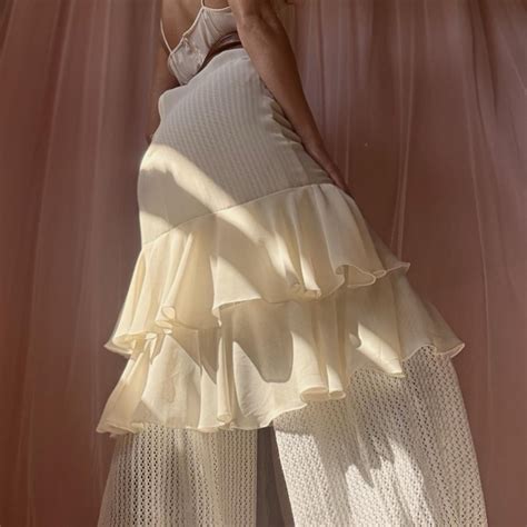 Vintage Sheer Cream Ruffled Sheer Dress Gem