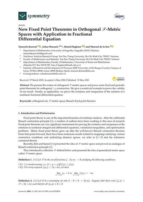 Pdf New Fixed Point Theorems In Orthogonal F Metric Spaces With