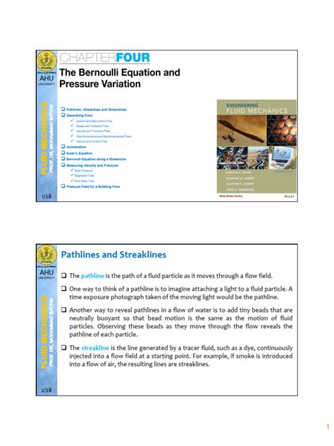 Chapter 4 The Bernoulli Equation And Pressure Variation Pdf Fluid
