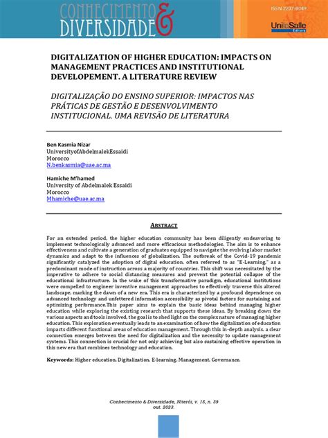 Digitalization Of Higher Education Impacts On Mana Pdf Educational Technology Governance