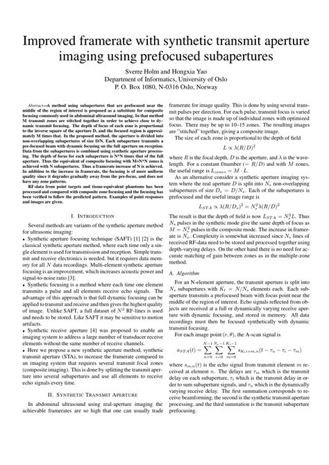 Pdf Improved Framerate With Synthetic Transmit Aperture Imaging Using