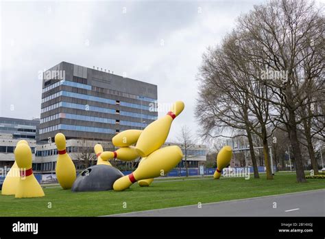 Bowling Ball Or Flying Pins Are Famous Modern Sculpture In Eindhoven