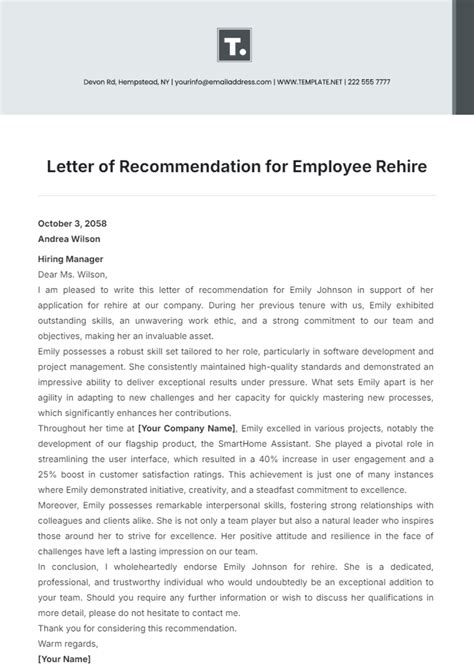 Letter Of Recommendation Template For Employee
