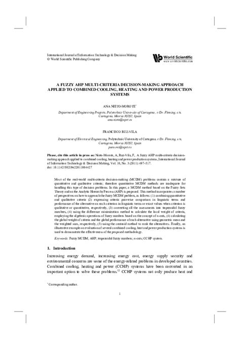 Pdf A Fuzzy Ahp Multi Criteria Decision Making Approach Applied To Combined Cooling Heating