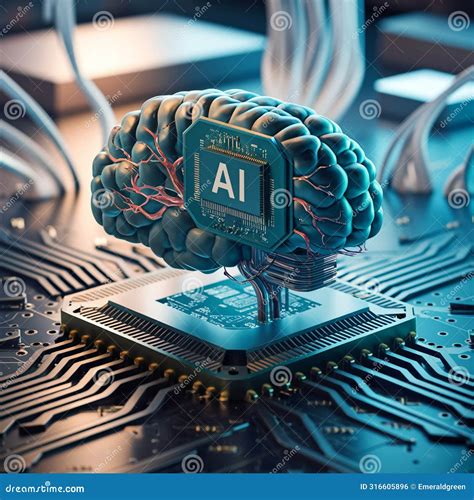 AI Artificial Intelligence 3D Brain Chipset on Circuit Board Stock Illustration - Illustration ...