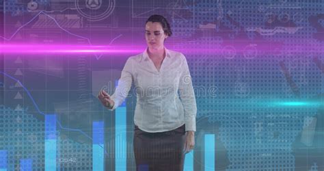 image of data processing and digital human over caucasian female