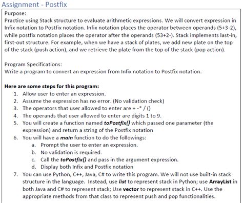 Purpose Practice Using Stack Structure To Evaluate Chegg