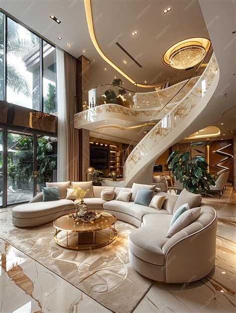 Modern Luxury Mansion Interior Design With Large Round Sofa Modern