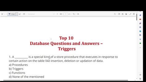 Database Questions And Answers Mcq Triggers Youtube