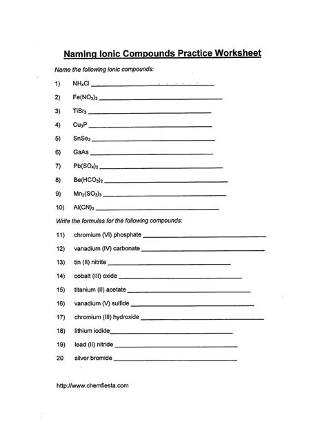 Binary And Polyatomic Ionic Compounds Worksheet