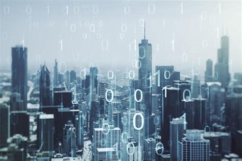 Premium Photo Abstract Virtual Binary Code Illustration On Chicago Skyline Background Big Data