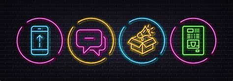 위로 스 와이프 메가폰 상자 및 메시지 최소 회선 아이콘 웹 응용 프로그램 인쇄용 네온 레이저 3d 조명 벡터 3차원 형태에 대한 스톡 벡터 아트 및 기타 이미지 Istock