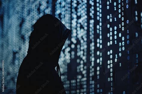 hacker silhouette with binary code on screen cybercrime concept free