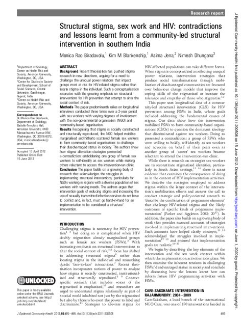 Pdf Structural Stigma Sex Work And Hiv Contradictions And Lessons Learnt From A Community