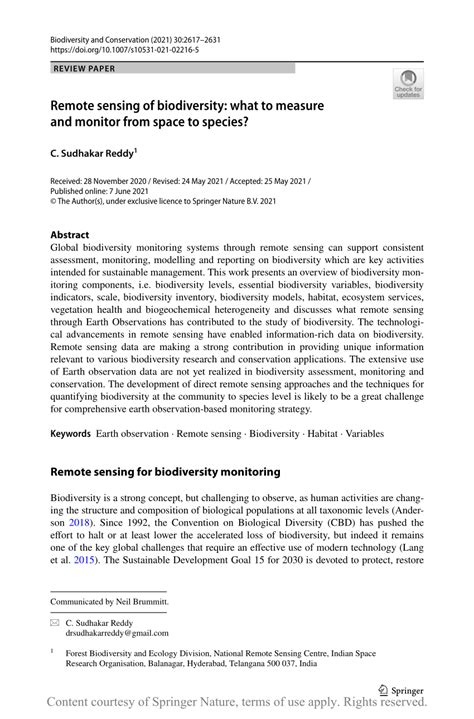 Remote Sensing Of Biodiversity What To Measure And Monitor From Space To Species Request Pdf