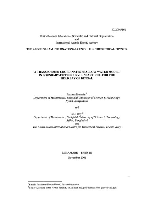 Pdf A Transformed Coordinates Shallow Water Model In Boundary Fitted Curvilinear Grids For The