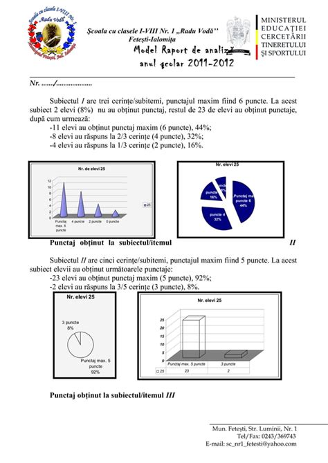 0 Model Raport De Analiza Test De Evaluare Initiala 20112012 Istorie Pdf