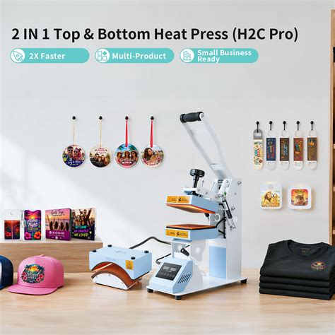 H2c Pro 2 In 1 Top And Bottom Heat Press Machine Light Blue 110v Shipp