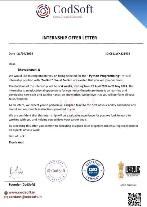 Bhava Dharani On Linkedin Internship