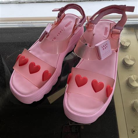 Melissa X Lazy Oaf Kick Off Heart Sandal Pink Eu39 Depop