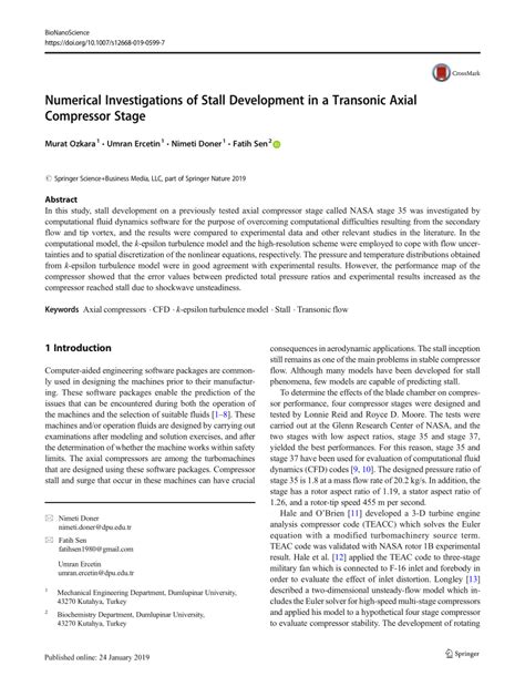 Pdf Numerical Investigations Of Stall Development In A Transonic Axial Compressor Stage