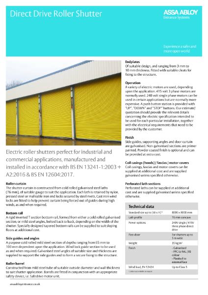 Assa Abloy Direct Drive Roller Shutter Product Leaflet Assa Abloy Entrance Systems Ltd Nbs