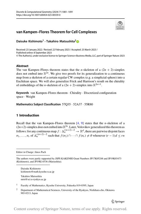 Van Kampen Flores Theorem For Cell Complexes Request Pdf