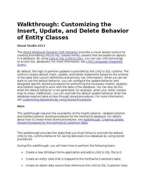 Customizing The Insert Update And Delete Behavior Of Entity Classes Pdf Language