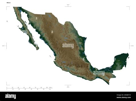 Shape Of A Colored Elevation Map With Lakes And Rivers Of The Mexico