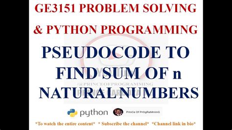 PSEUDOCODE TO FIND SUM OF N NATURAL NUMBERS | GE3151 PROBLEM SOLVING ...