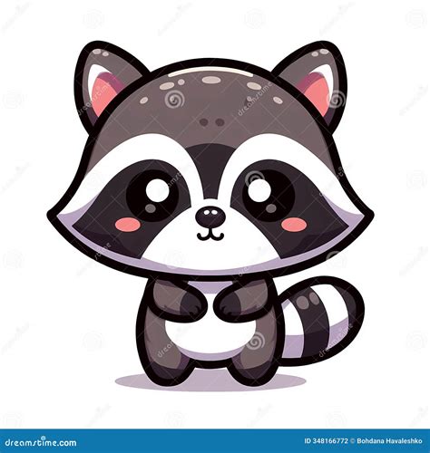 Cute Chibi Raccoon Illustration In Flat Style On White Background Stock