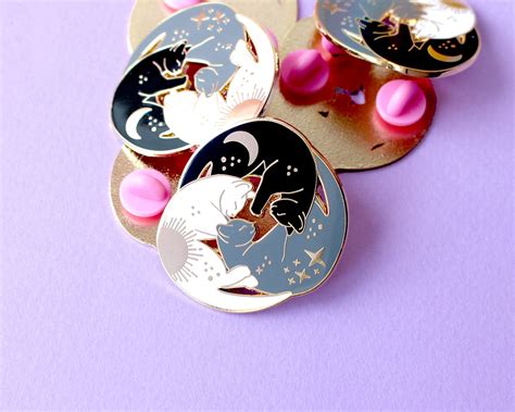 Trio Of Cats Enamel Pin Cat Enamel Pin Black Cat Pin Celestial Enamel