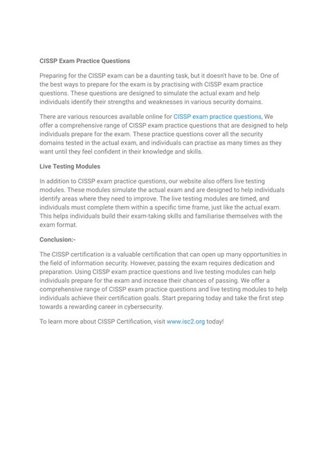 Ppt Preparing For Success Cissp Certification Exam Practice Questions And Live Testing