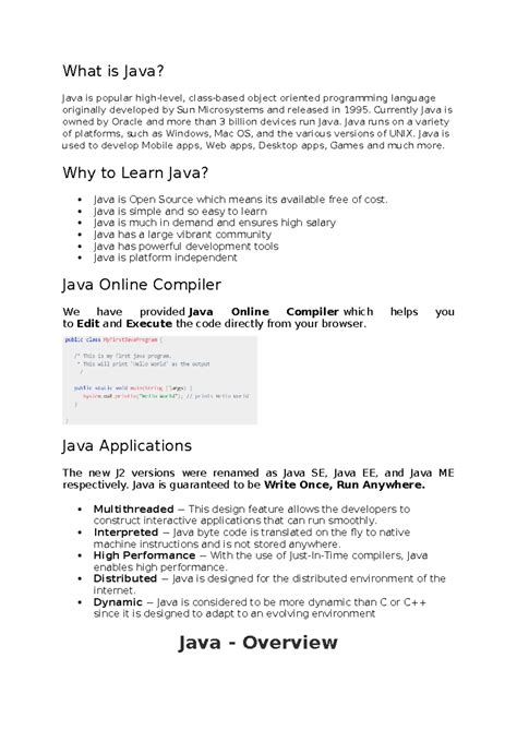 Java Overview Key Concepts And Features Notes For Cs101 Studocu