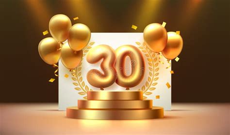 Anniversary Of Birthday Number 30 On The Podium With Golden Balloons