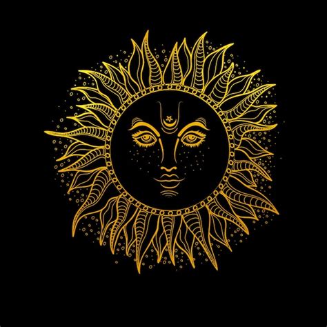 손으로 그린 황금 태양의 그림 벡터 Boho 스타일 요소입니다 무료 벡터