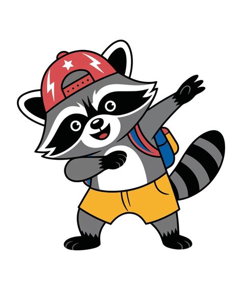 Frio Mapache En Rojo Sombrero Frotando Con Amarillo Pantalones Cortos En 72583151 Vector En Vecteezy