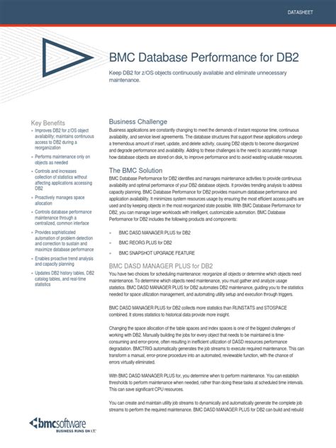 Bmc Database Performance For Db2 Pdf Pdf Ibm Db2 Databases
