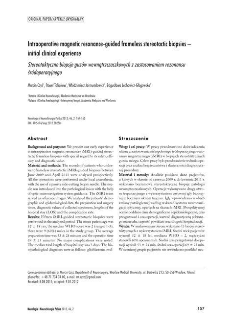 Pdf Intraoperative Magnetic Resonance Guided Frameless Stereotactic