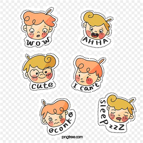 손으로 그린 만화 스마일 일러스트 스티커 소년 아름다운 표정 Png 일러스트 및 Psd 이미지 무료 다운로드 Pngtree