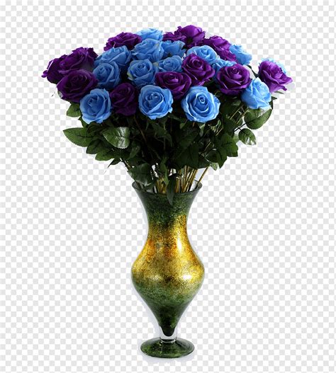 녹색과 노란색 유리 화병에 보라색과 파란색 장미 꽃꽂이 정원 장미 파란 장미 꽃병 꽃 꽃다발 꽃병 자 꽃꽂이 결혼식 Png Pngwing
