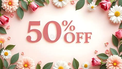 50 Off Floral Discount Offer With Roses Frame An Eye Catching Sale