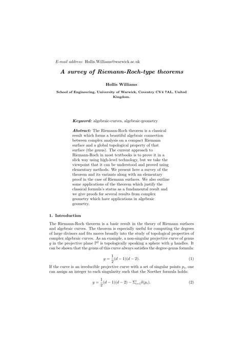 Pdf A Survey Of Riemann Roch Type Theorems