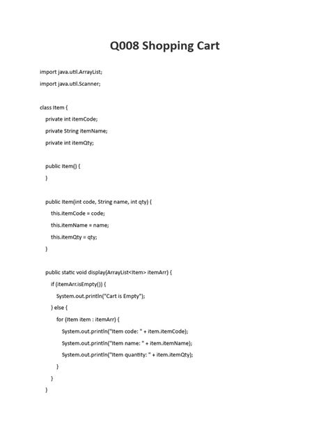 Q008shoppingcartprogram In Java Pdf Software Development Computer Programming