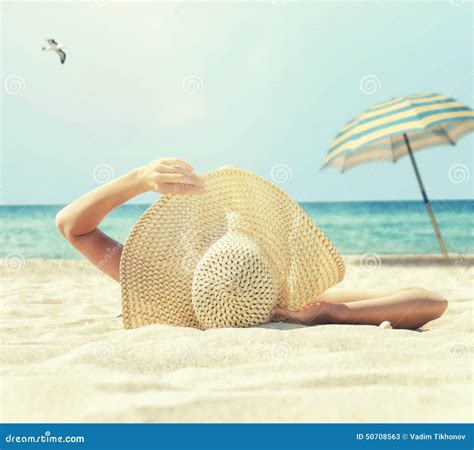 Girl Lies On The White Sand On The Beach Stock Image Image Of Nature